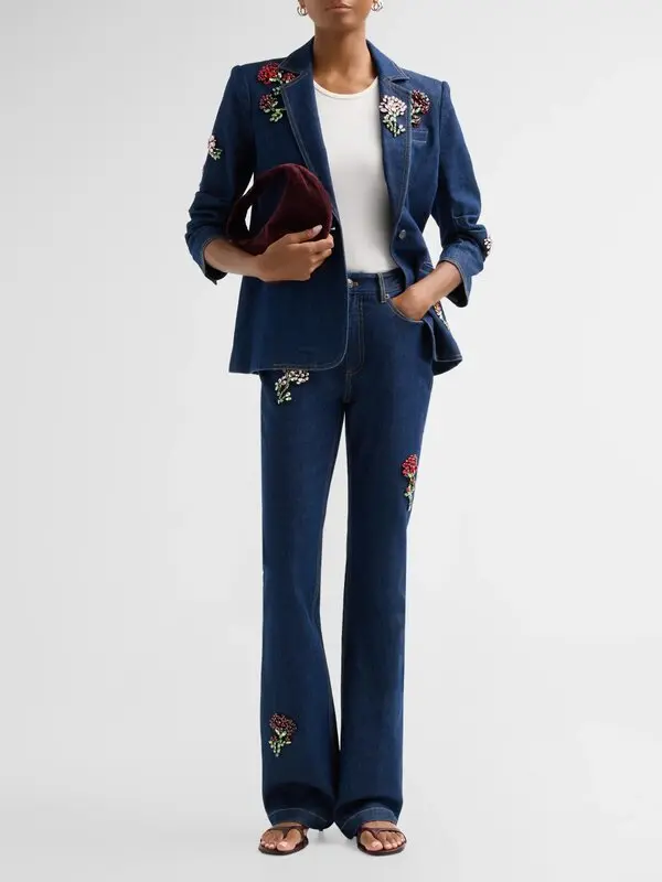 Cinq À Sept Khloe Rhinestone-embellished Cotton-blend Denim Blazer