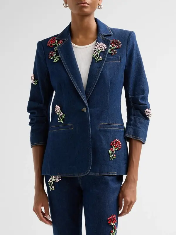 Cinq À Sept Khloe Rhinestone-embellished Cotton-blend Denim Blazer