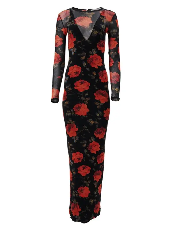 Carolina Herrera Rose-print Mesh Maxi Dress