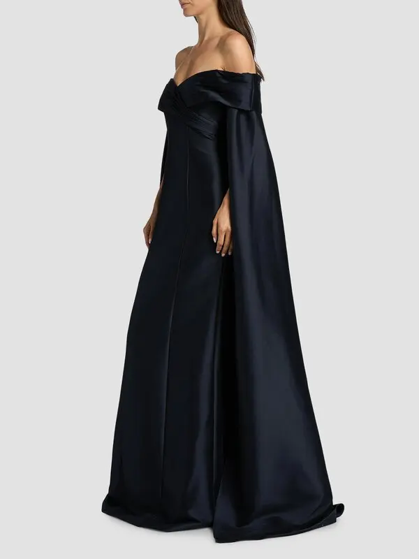 Badgley Mischka Mikado Off-the-shoulder Cape Gown