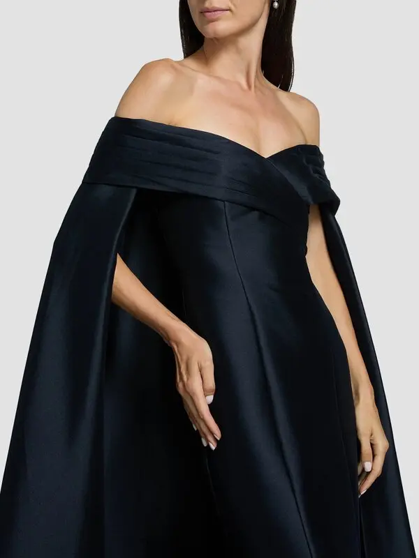 Badgley Mischka Mikado Off-the-shoulder Cape Gown