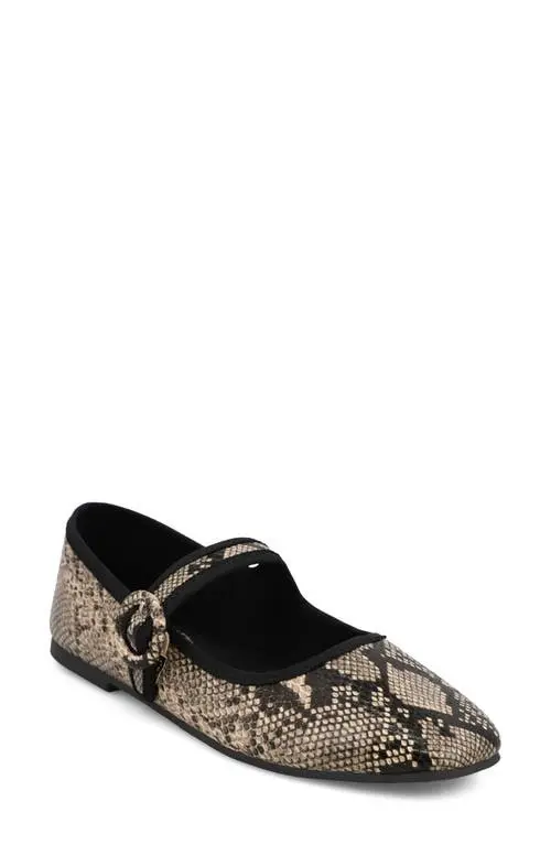 Mia Miya Snake Print Faux Leather Mary Jane Flat - Beige Multi
