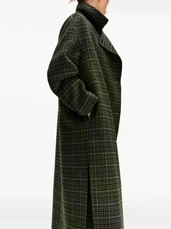 Bimba Y Lola Double-sided Khaki Check Midi Coat Checkered Face