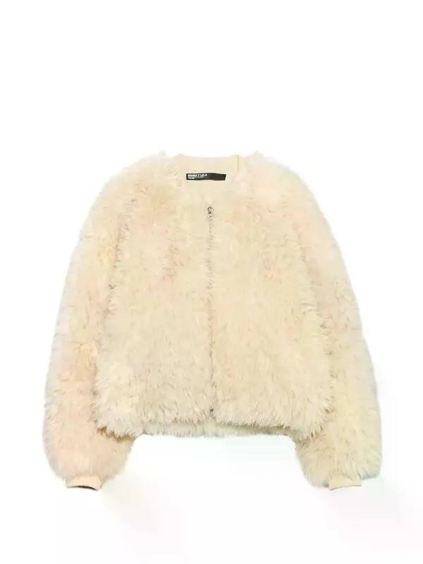 Bimba Y Lola Ivory Fur Bomber Jacket - Neutrals