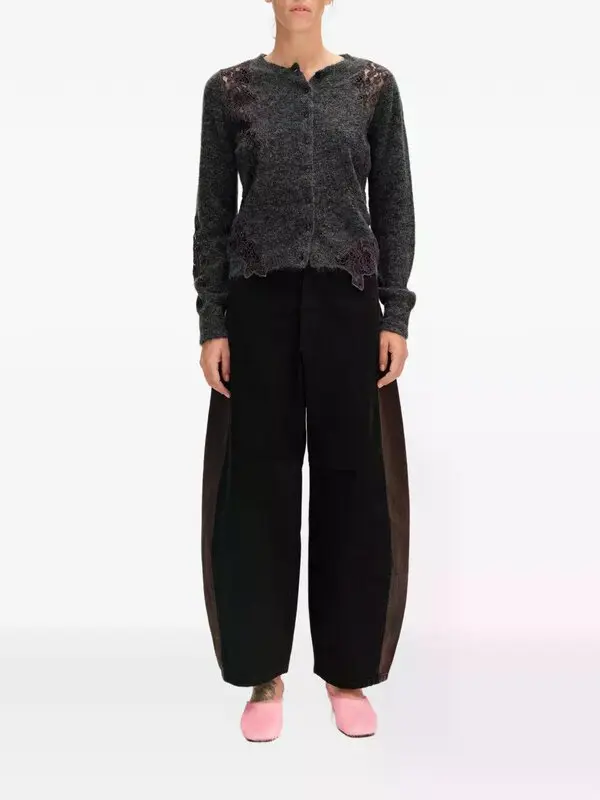 Bimba Y Lola Dark Gray Melange Mohair And Lace Cardigan - Grey