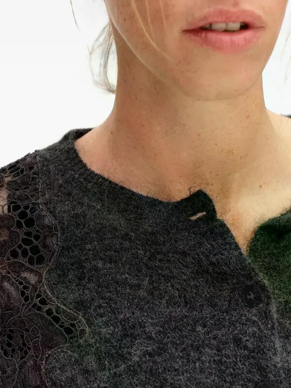 Bimba Y Lola Dark Gray Melange Mohair And Lace Cardigan
