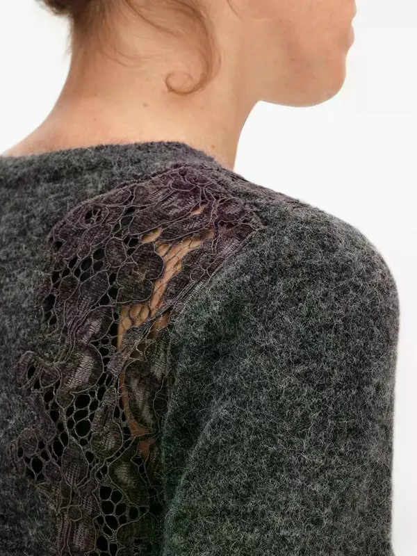 Bimba Y Lola Dark Gray Melange Mohair And Lace Cardigan
