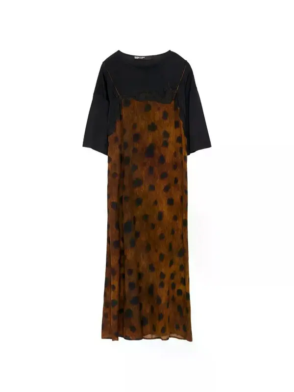 Bimba Y Lola Deer Black Layered Two-material Dress - Brown