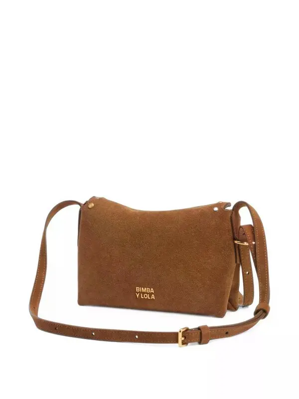 Bimba Y Lola Small Tobacco Suede Studded Flap Crossbody Bag