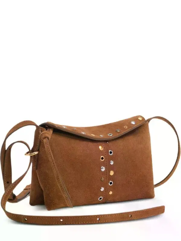 Bimba Y Lola Small Tobacco Suede Studded Flap Crossbody Bag - Brown