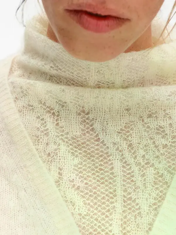 Bimba Y Lola Ivory Wool Openwork High-neck Sweater
