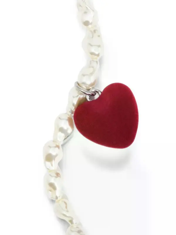 Bimba Y Lola Pearls And Red Flocked Heart Necklace