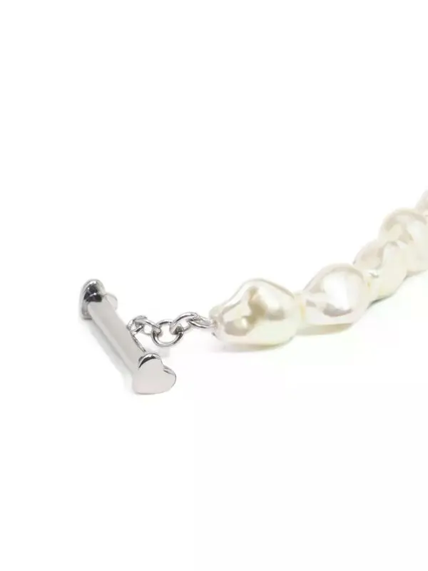 Bimba Y Lola Pearls And Red Flocked Heart Necklace