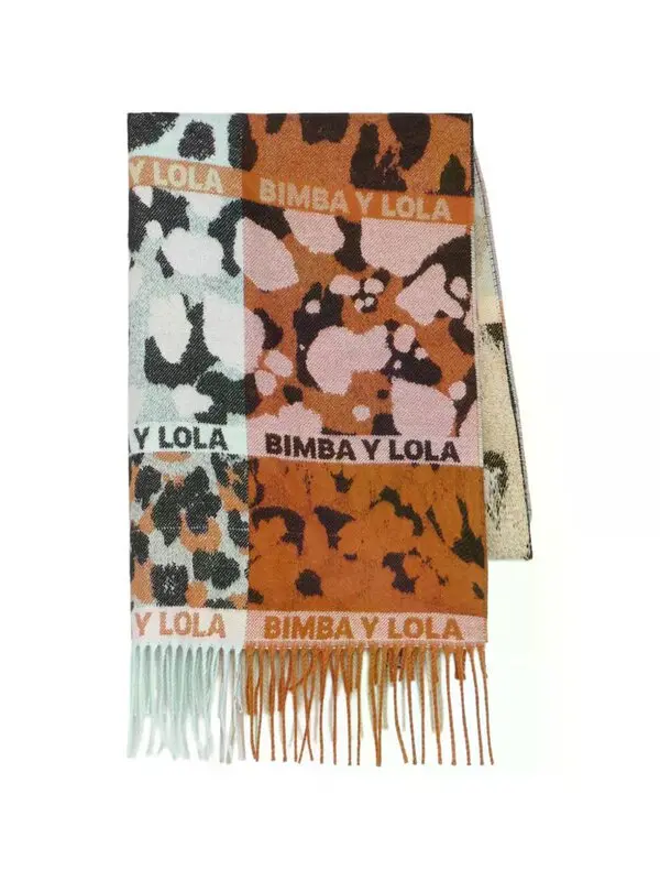 Bimba Y Lola Shawl With Animal Print Stripes And Burnt Logos