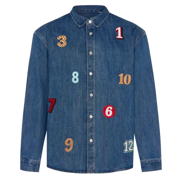 INGMARSON Numbers Embroidered Organic Cotton Shirt Denim