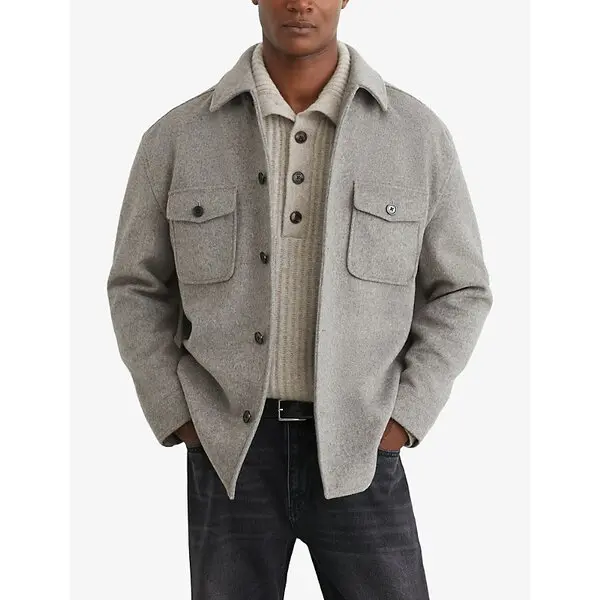 REISS Liam Patch-pocket Wool-blend Overshirt - Soft Grey