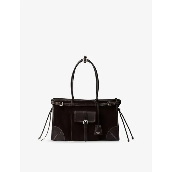 Prada Bonnie Large Corduroy And Leather Shoulder Bag - Brown