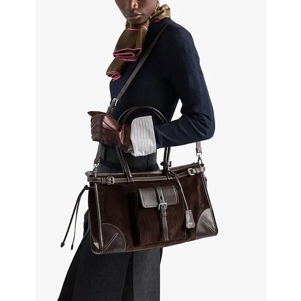 Prada Bonnie Large Corduroy And Leather Shoulder Bag