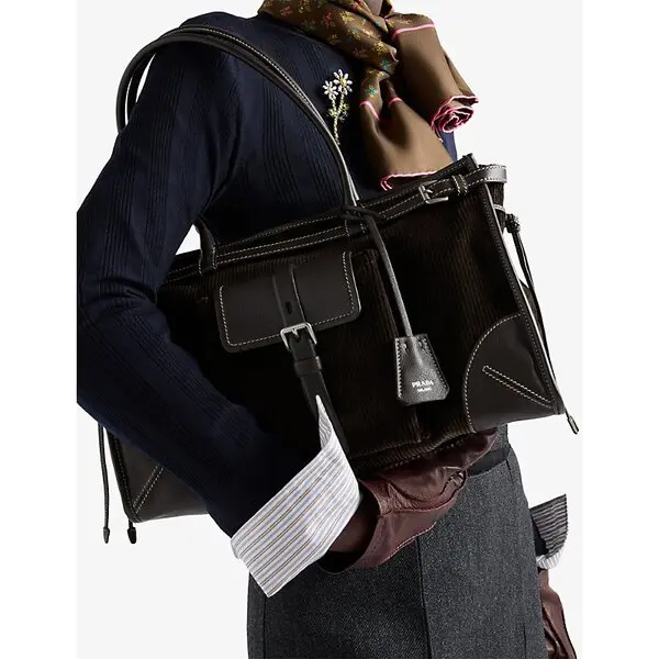 Prada Bonnie Large Corduroy And Leather Shoulder Bag