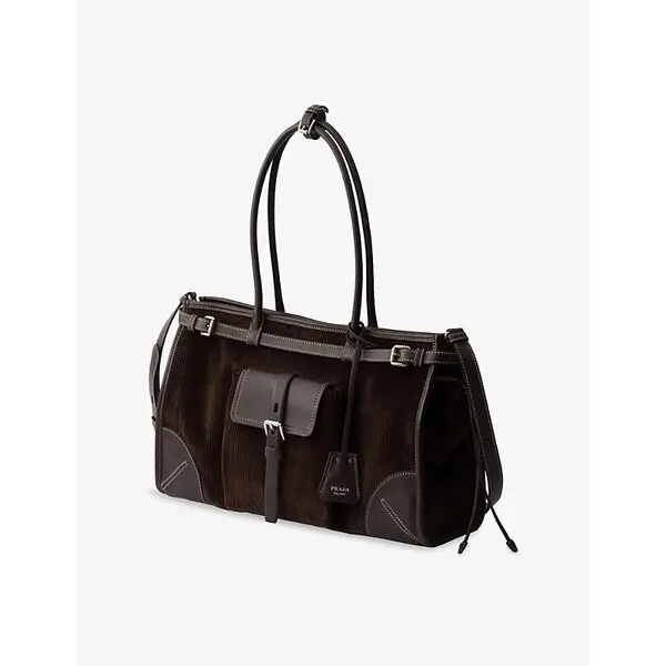 Prada Bonnie Large Corduroy And Leather Shoulder Bag