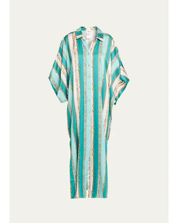 La Blanca Wrena Belt Striped Maxi Shirtdress Coverup - Multi