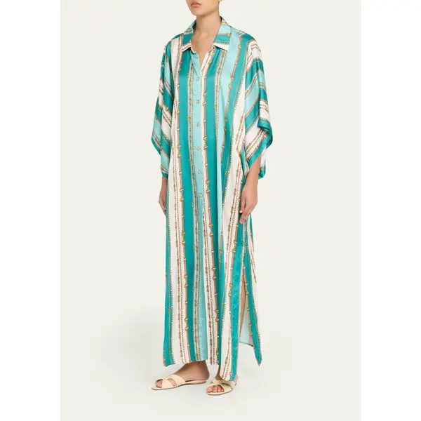 La Blanca Wrena Belt Striped Maxi Shirtdress Coverup