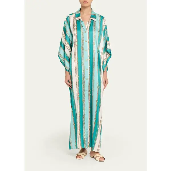 La Blanca Wrena Belt Striped Maxi Shirtdress Coverup