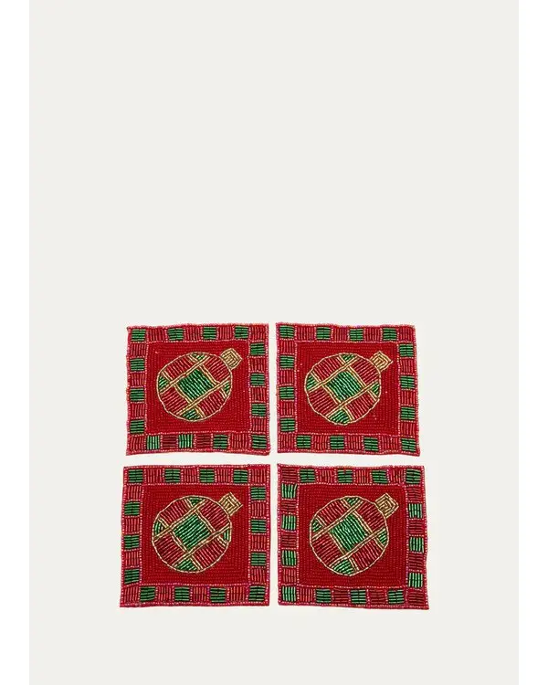 SUDHA PENNATHUR Checked Beaded Coaters/set Of 4 - Multi