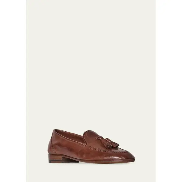 THE ROW Caden Leather Tassel Loafers - Chestnut
