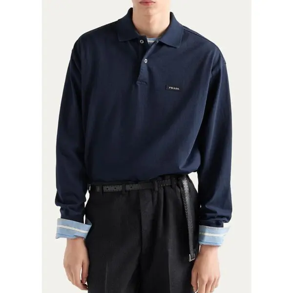 Prada Long-sleeved Cotton Polo Shirt - Blue