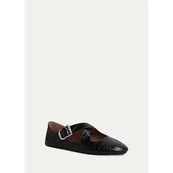 Alaïa Croc-embossed Leather Crisscross Ballerina Flats