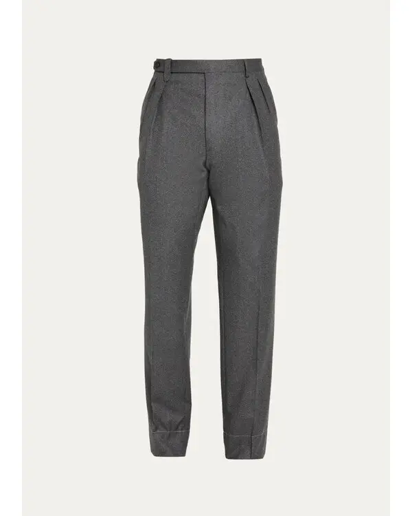 Brioni Elba Wool Flannel Double-pleated Trousers - Grey