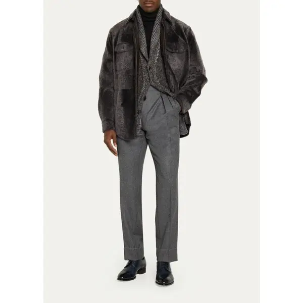 Brioni Elba Wool Flannel Double-pleated Trousers