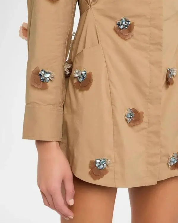 JBQ Tess Embellished Mini Shirtdress - Sahara