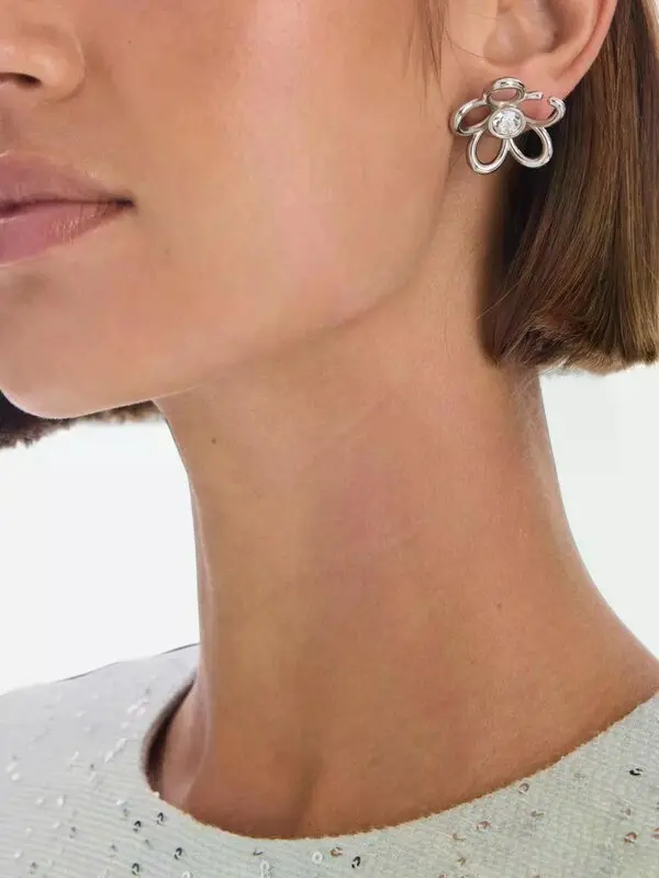Oscar De La Renta O Flower Crystal Earrings