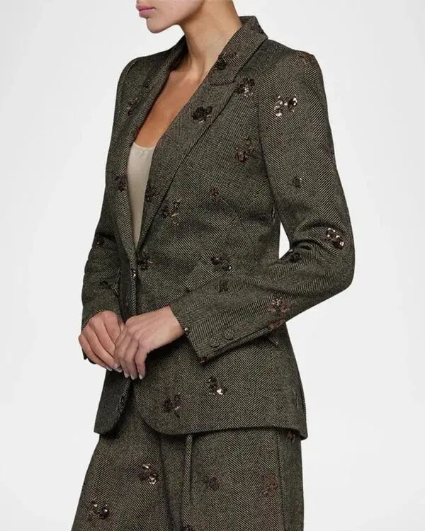 L & APOS;AGENCE Chamberlain Sequin-embellished Herringbone Blazer - Beigeblk