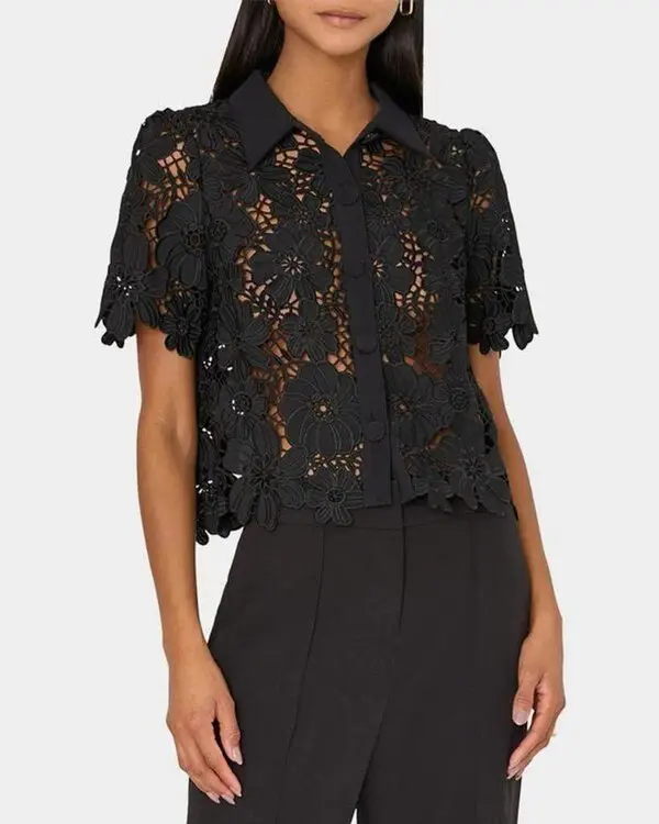 MILLY Addison Roja Cropped Floral Lace Top