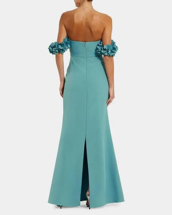 Mac Duggal Crepe 3d Flower Off-the-shoulder Gown - Teal