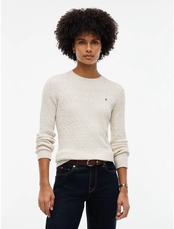 Tommy Hilfiger Cable Knit Shimmer Sweater - Beige