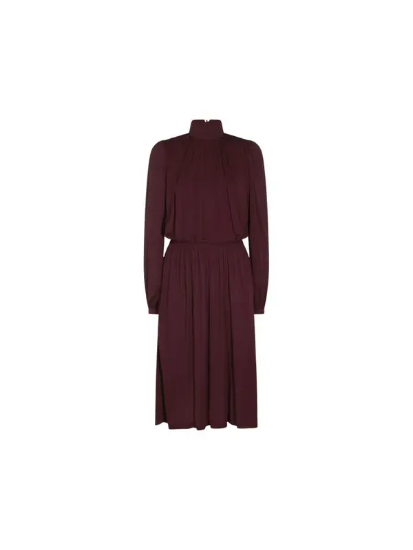 Gucci Eggplant-purple Pleated High-neck Viscose Crepe T-shirt Mini Dress With Long Sleeves - Violet