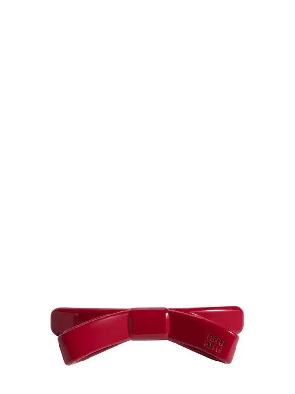 Miu Miu Mini Bow Hair Clip In Enamelled Metal With Gold-tone Clip Closure - Red