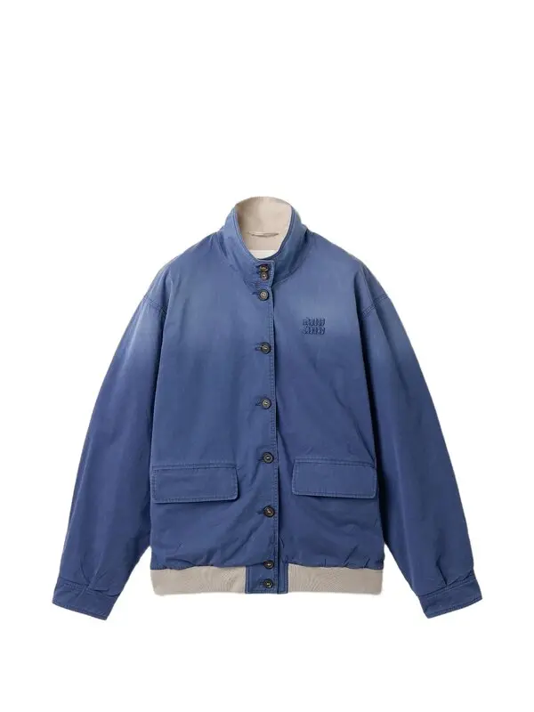 Miu Miu Old-washed Twill Cotton Blouson With Oversized Fit And Stand-up Collar - Grey