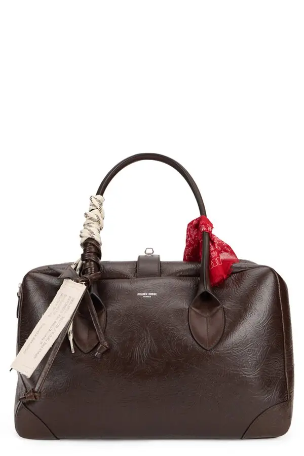 GOLDEN GOOSE Life Medium Leather Handbag With Color Charm - Brown