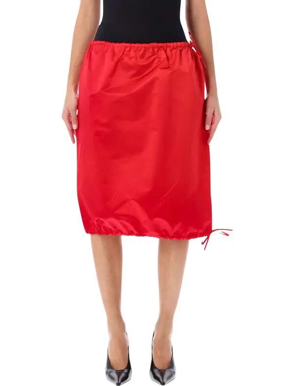 Prada Silk Drawstring Midi Skirt - Lacquer Red