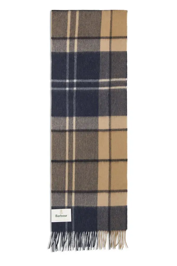 Barbour Wool & Cashmere Checked Scarf With Fringe