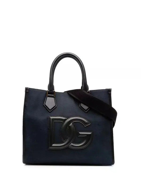Dolce & Gabbana 2020-2026 Canvas Dg Logo Shopper Tote Satchel - Blue