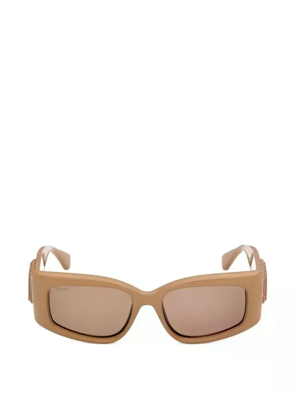 Max Mara Logo-plaque Rectangle-frame Sunglasses - Neutrals