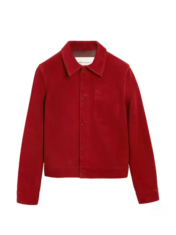 AMI Paris Suede Leather Jacket With Embossed De Coeur