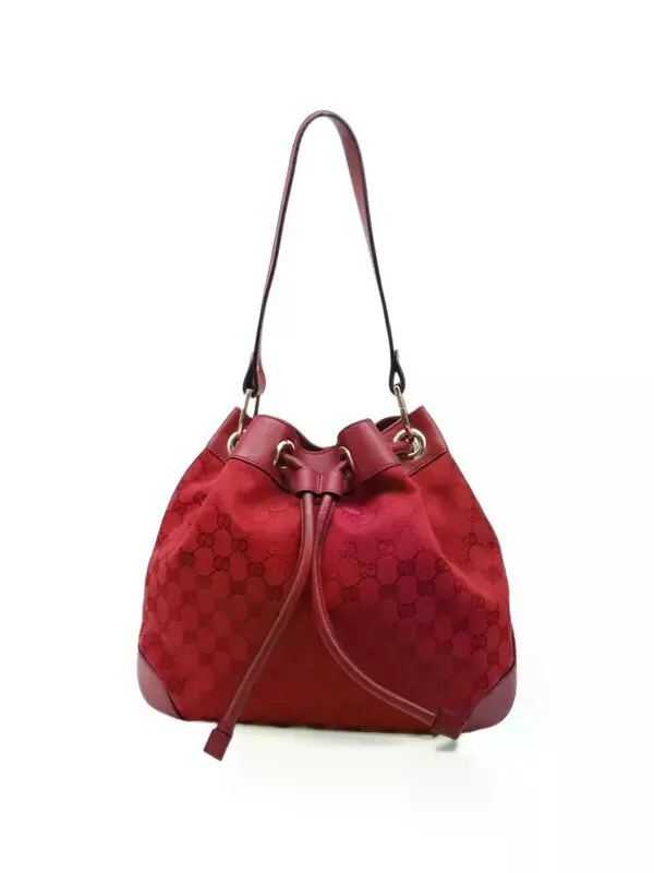 Gucci Gg Monogram Drawstring Bucket Bag - Red