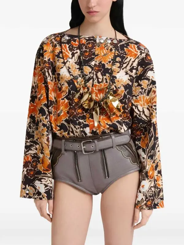 Marni Black Cloqué Top With Extreme Bouquet Print